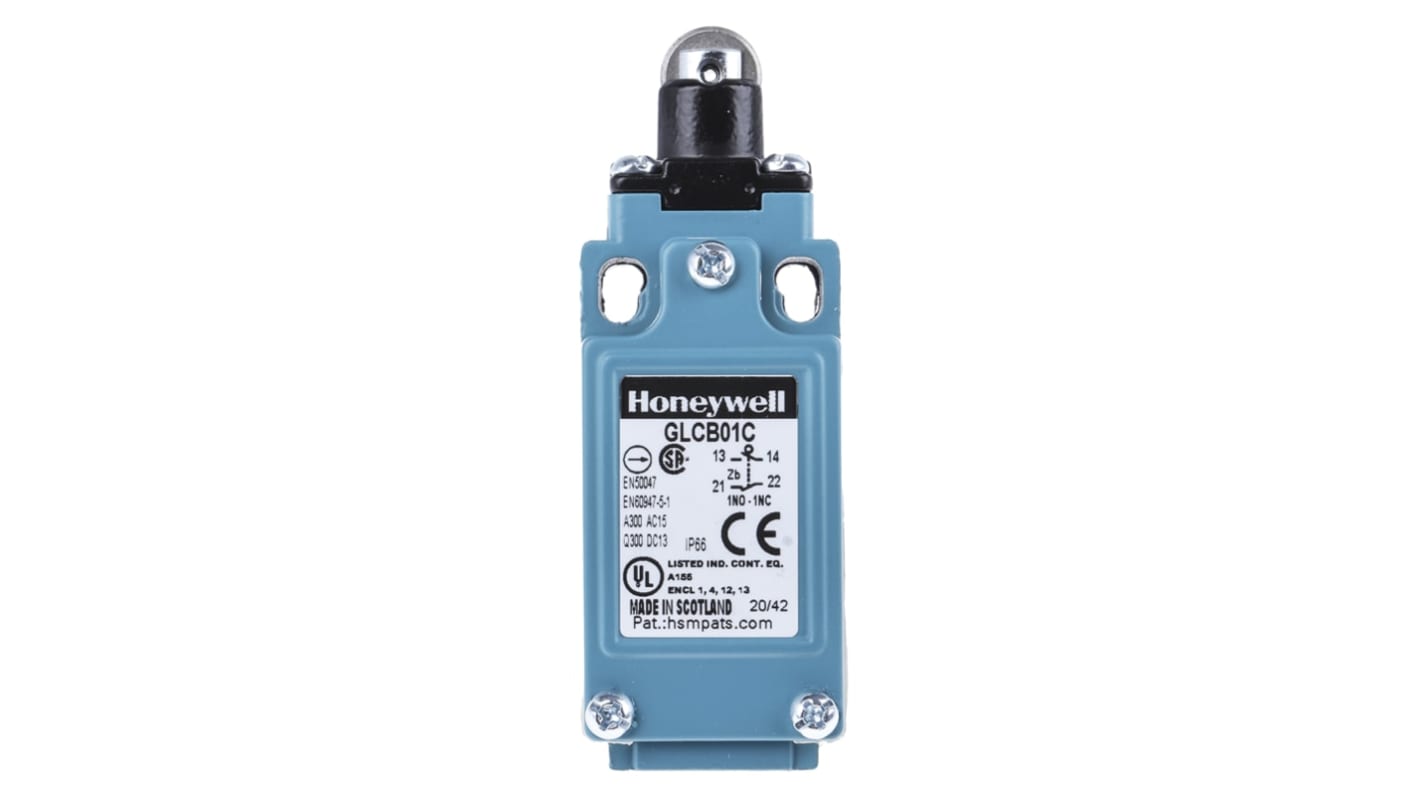 GLCB01C | Honeywell GLC Series Roller Plunger Limit Switch, NO/NC, IP66, SPDT 1NO/1NC, Die Cast ...