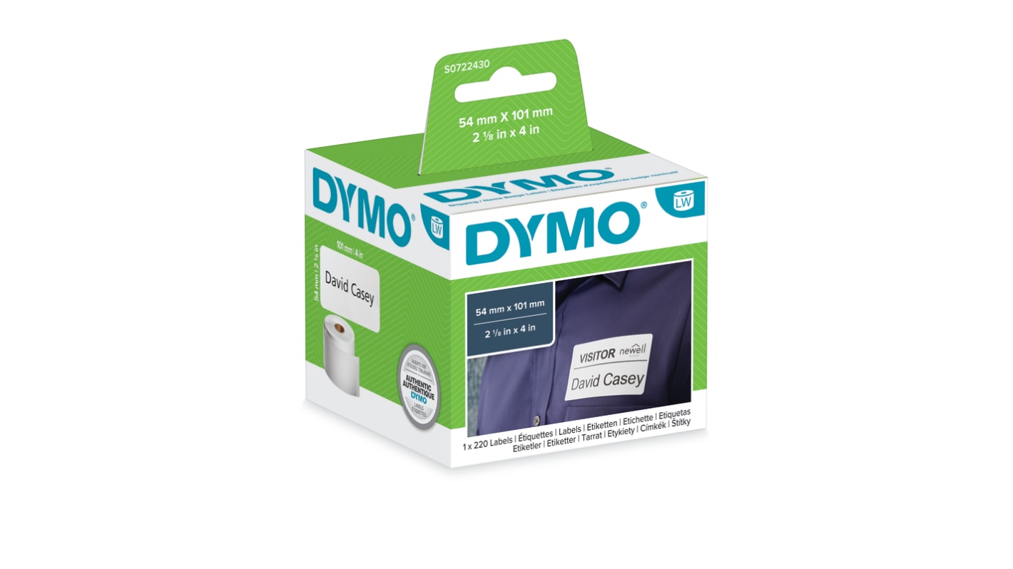 S0722430 | Dymo White Black Print Label Roll, 101mm Width, 54mm Height ...
