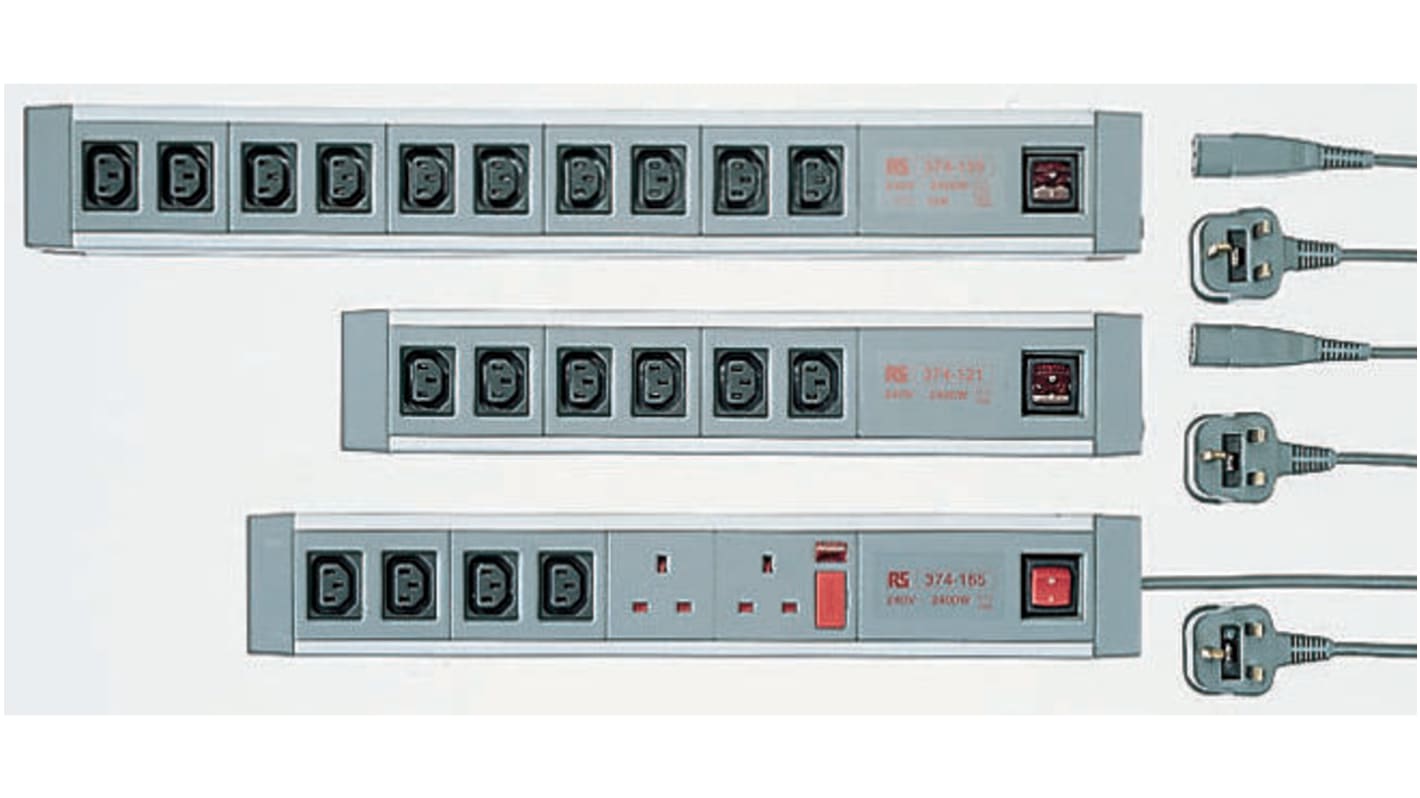 RS PRO IEC C13 10 Gang Power Distribution Unit, 2m Cable, 10A, 230 V ...