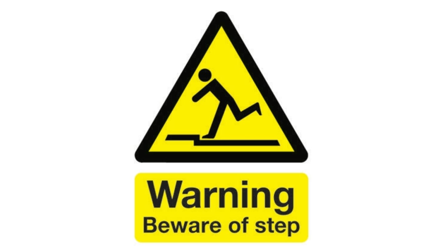 W66A/S | Étiquette de sécurité Noir/Jaune, "Warning Beware Of Step" | RS