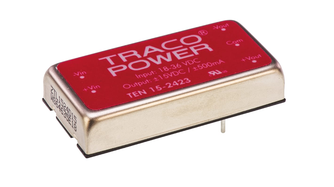TEN 15-2423 | TRACOPOWER TEN 15 DC-DC Converter, ±15V dc/ ±500mA Output, 18 → 36 V dc Input, 15W ...