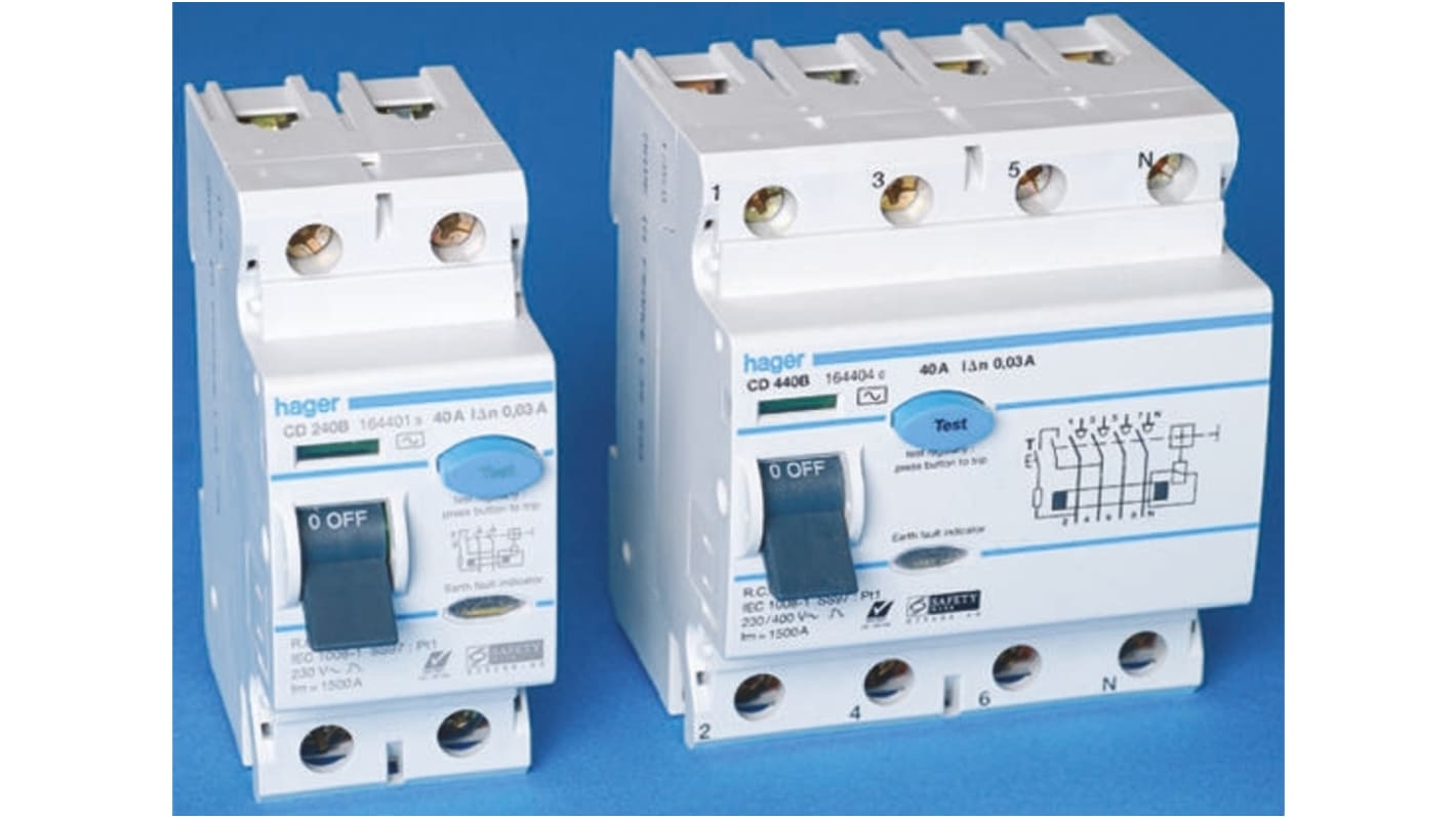 CD284B | Hager Residual Current Circuit Breaker, 100A, 2 Pole, 30mA ...