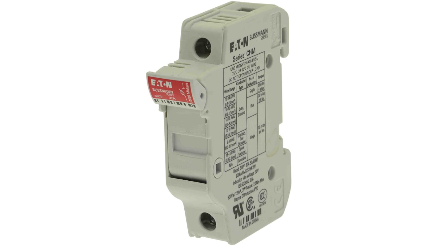 CHM1DU | Eaton 32A Rail Mount Fuse Holder for 10 x 38mm Fuse, 1P, 690V ...
