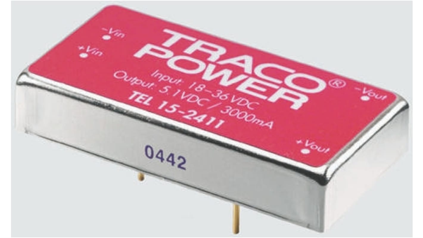 TEL 15-4811 | TRACOPOWER TEL 15 DC-DC Converter, 5V dc/ 3A Output, 36 → 75 V dc Input, 15W ...