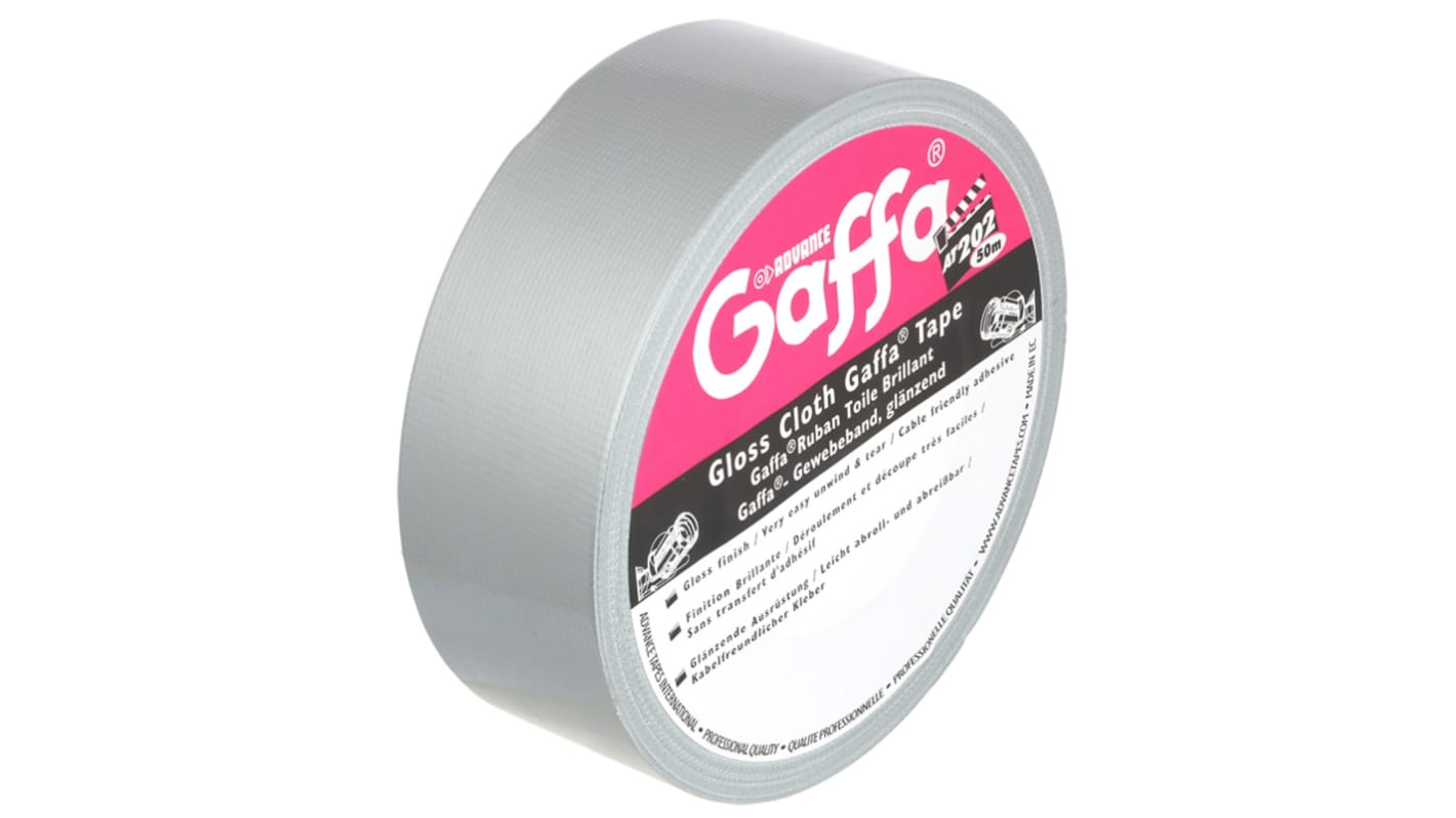 Advance Tapes AT202 Silver Gloss Gaffa Tape, 50mm x 50m, 0.22mm Thick | RS