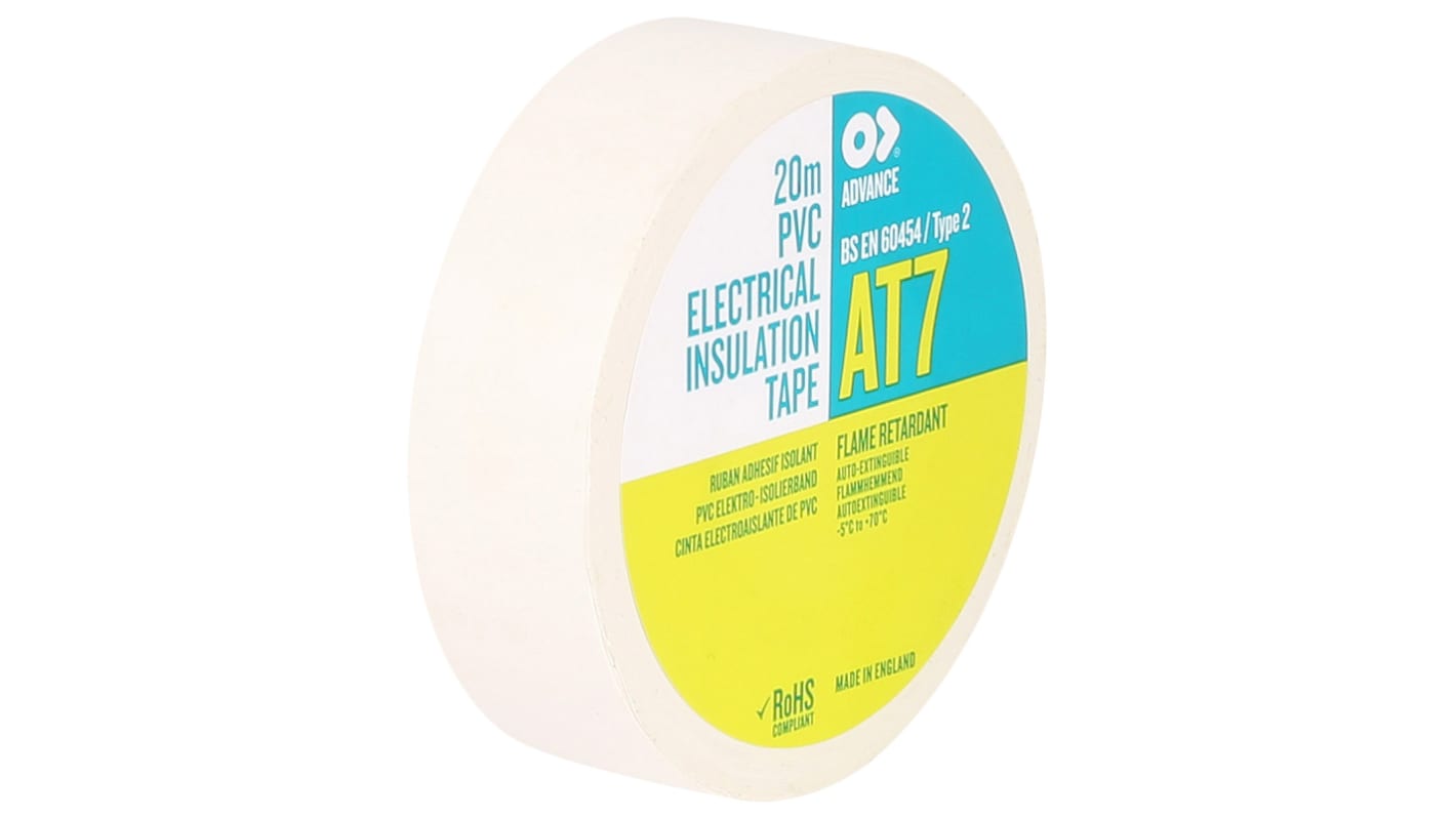Advance Tapes AT7 White PVC Electrical Tape, 19mm x 20m | RS