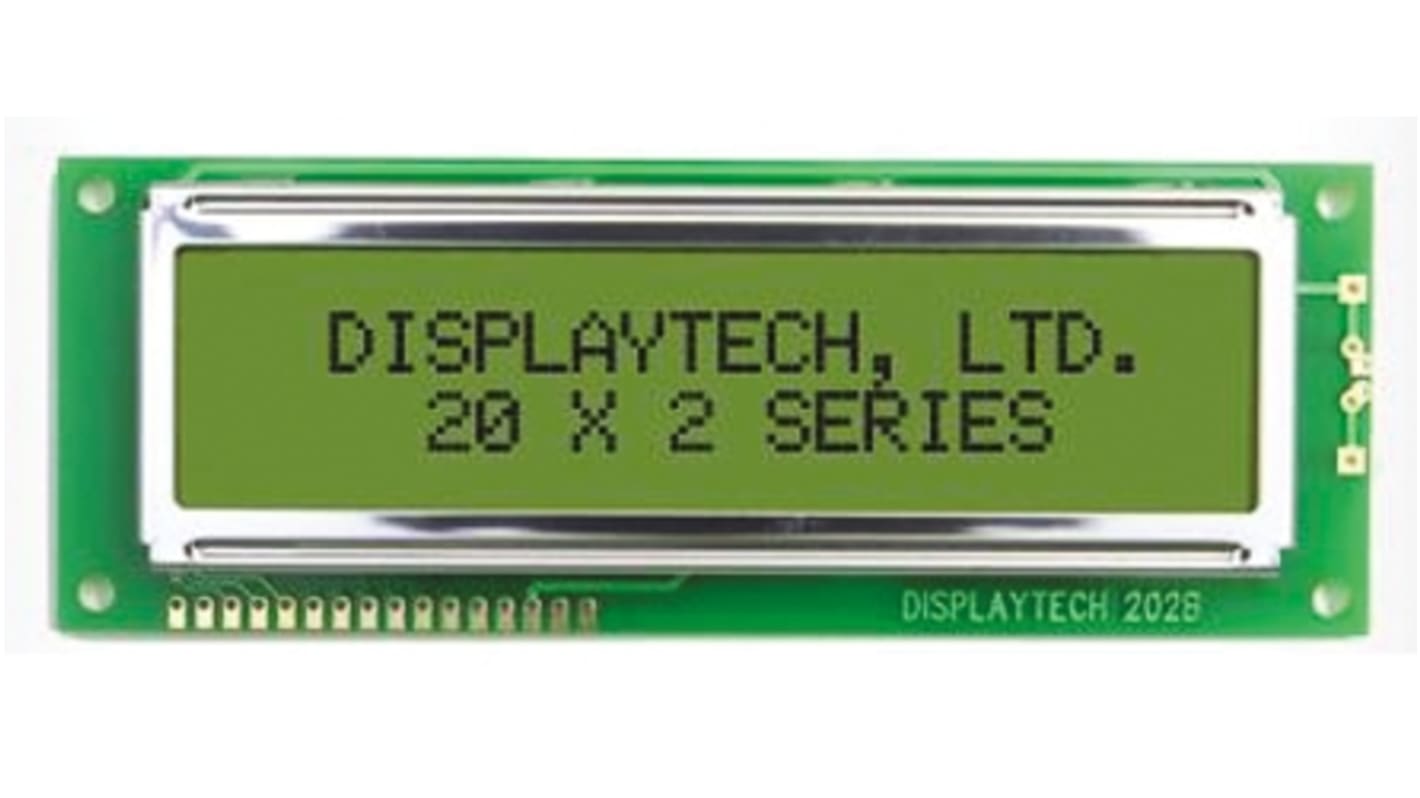 Displaytech 202B-BC-BC Alphanumeric LCD Display, Yellow on Green, 2 Rows by 20 Characters ...