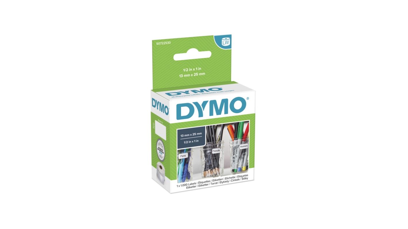 S0722530 | Dymo White Black Print Label Roll, 25mm Width, 13mm Height ...