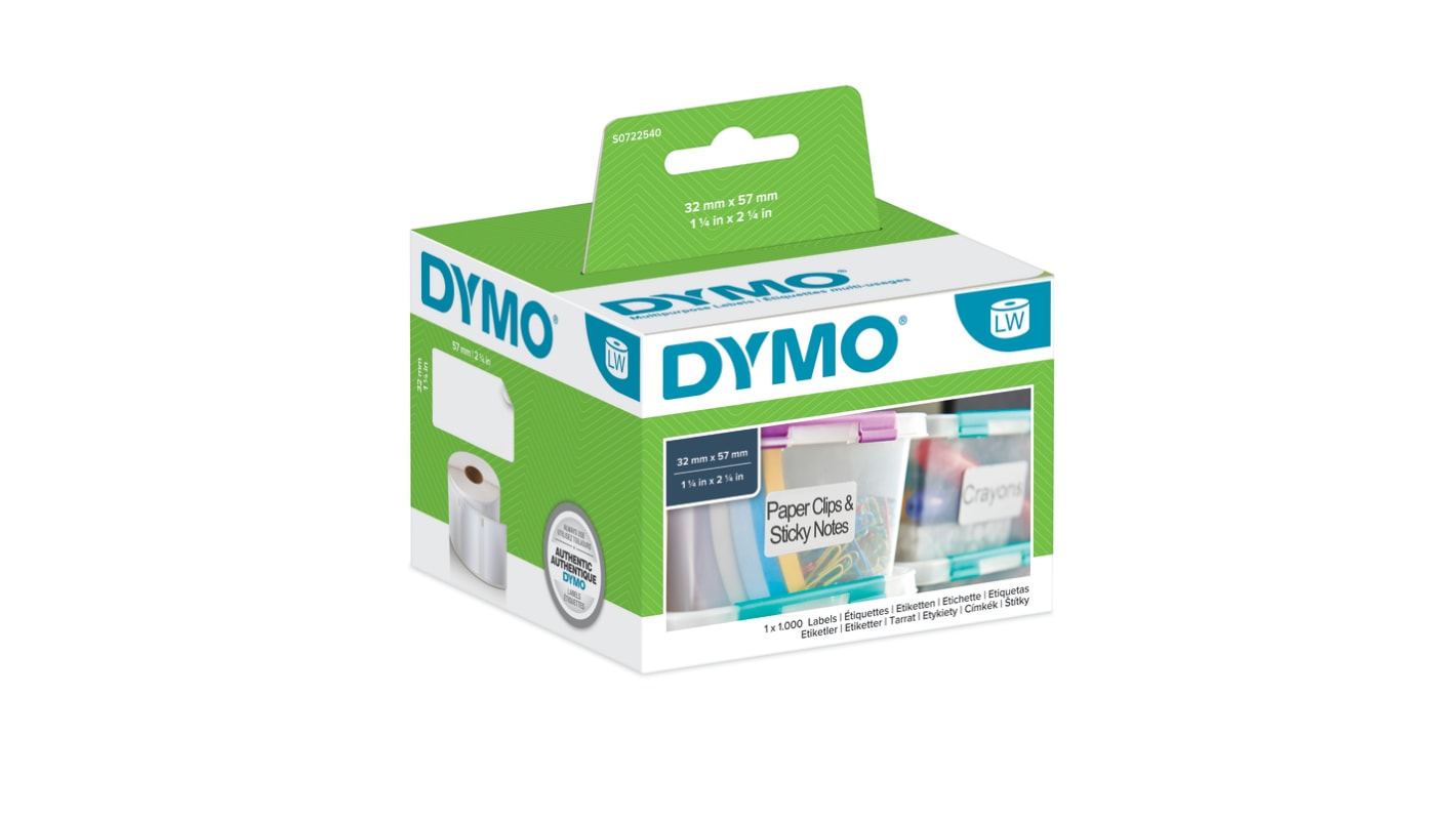 S0722540 | Dymo White Black Print Label Roll, 57mm Width, 32mm Height ...