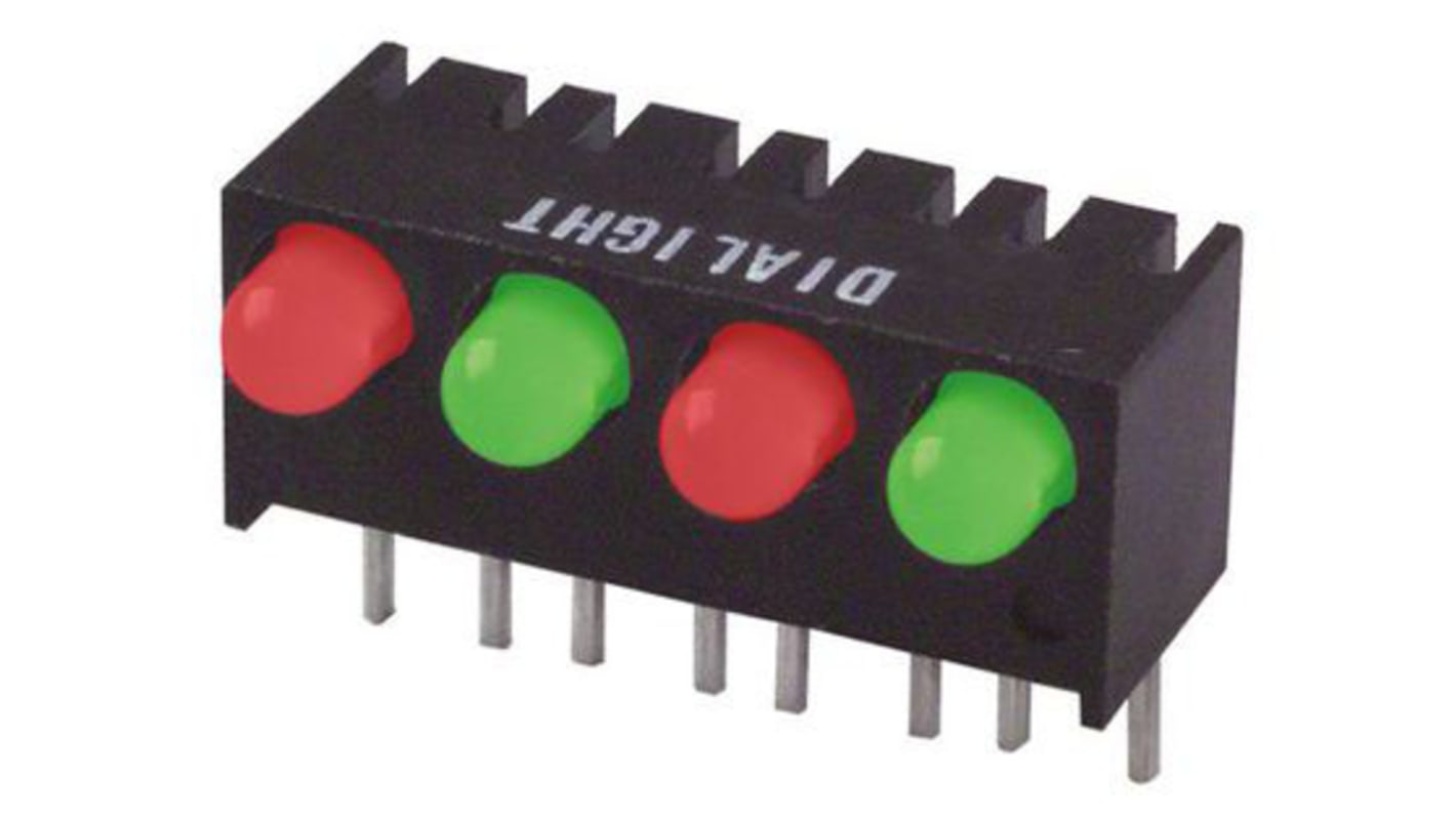 Dialight 551-1107-807F, Green & Red Right Angle PCB LED Indicator, 4 ...