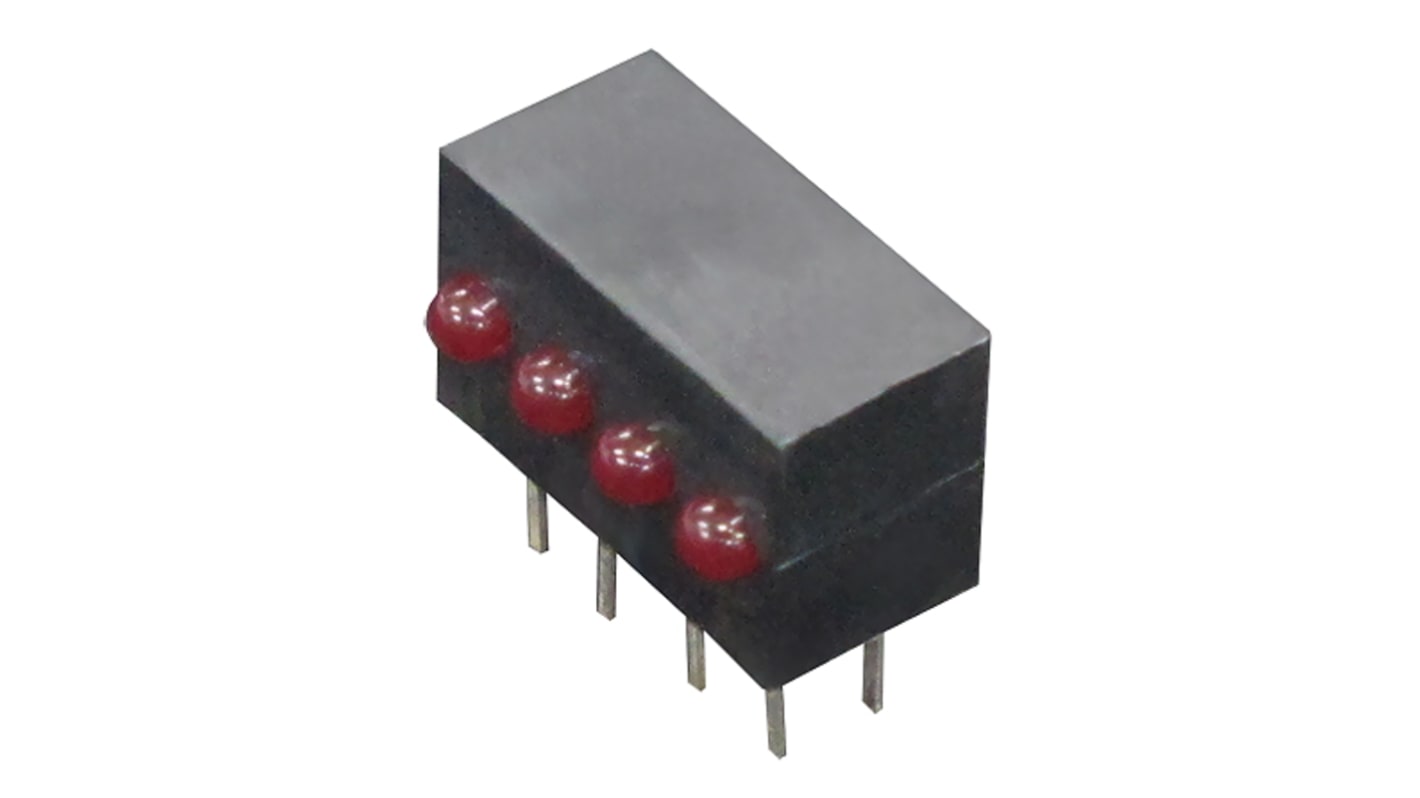 Kingbright KM2520EF/4ID, Red Right Angle PCB LED Indicator, 4 LEDs ...