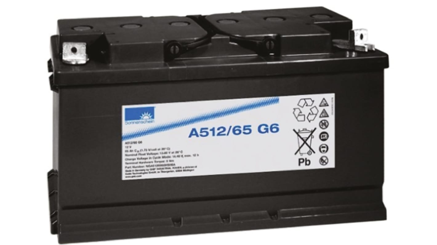 NGA5120065HS0BA | Sonnenschein 12V M6 Sealed Lead Acid Battery, 65Ah | RS