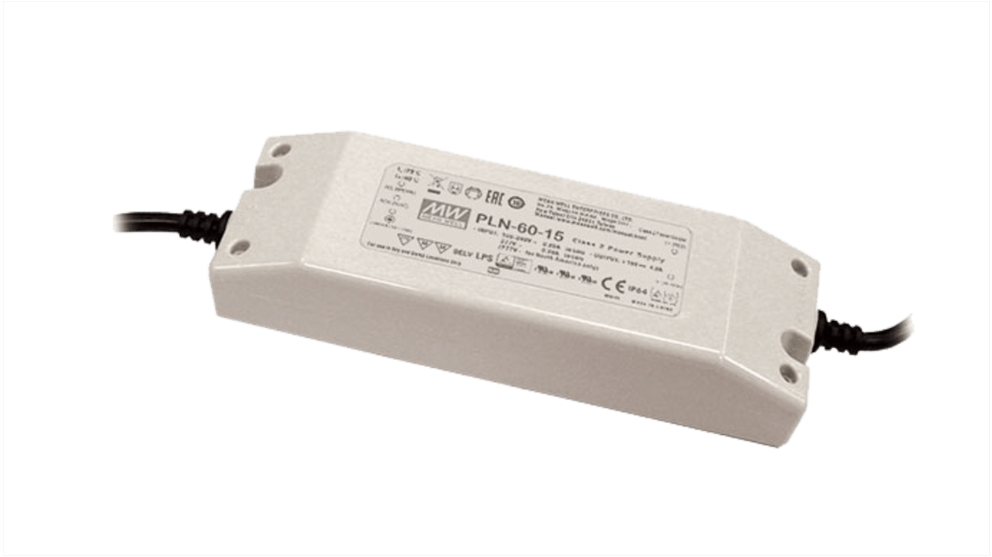PLN-60-24 | MEAN WELL LED Driver, 24V Output, 60W Output, 2.5A Output, Constant Voltage | RS