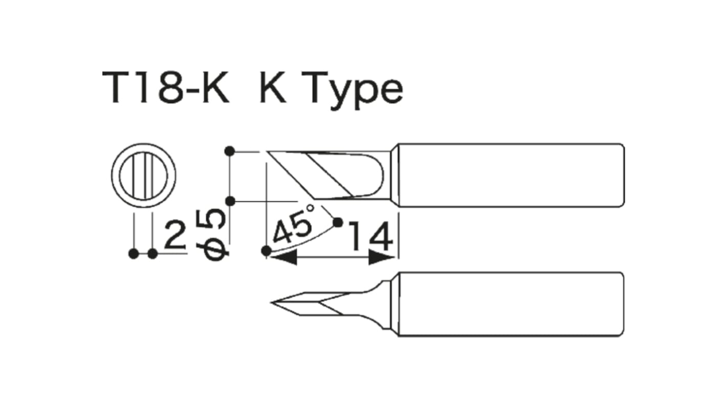 T18-K | Hakko 5 mm Straight Knife Soldering Iron Tip for use with Hakko Soldering Irons | RS