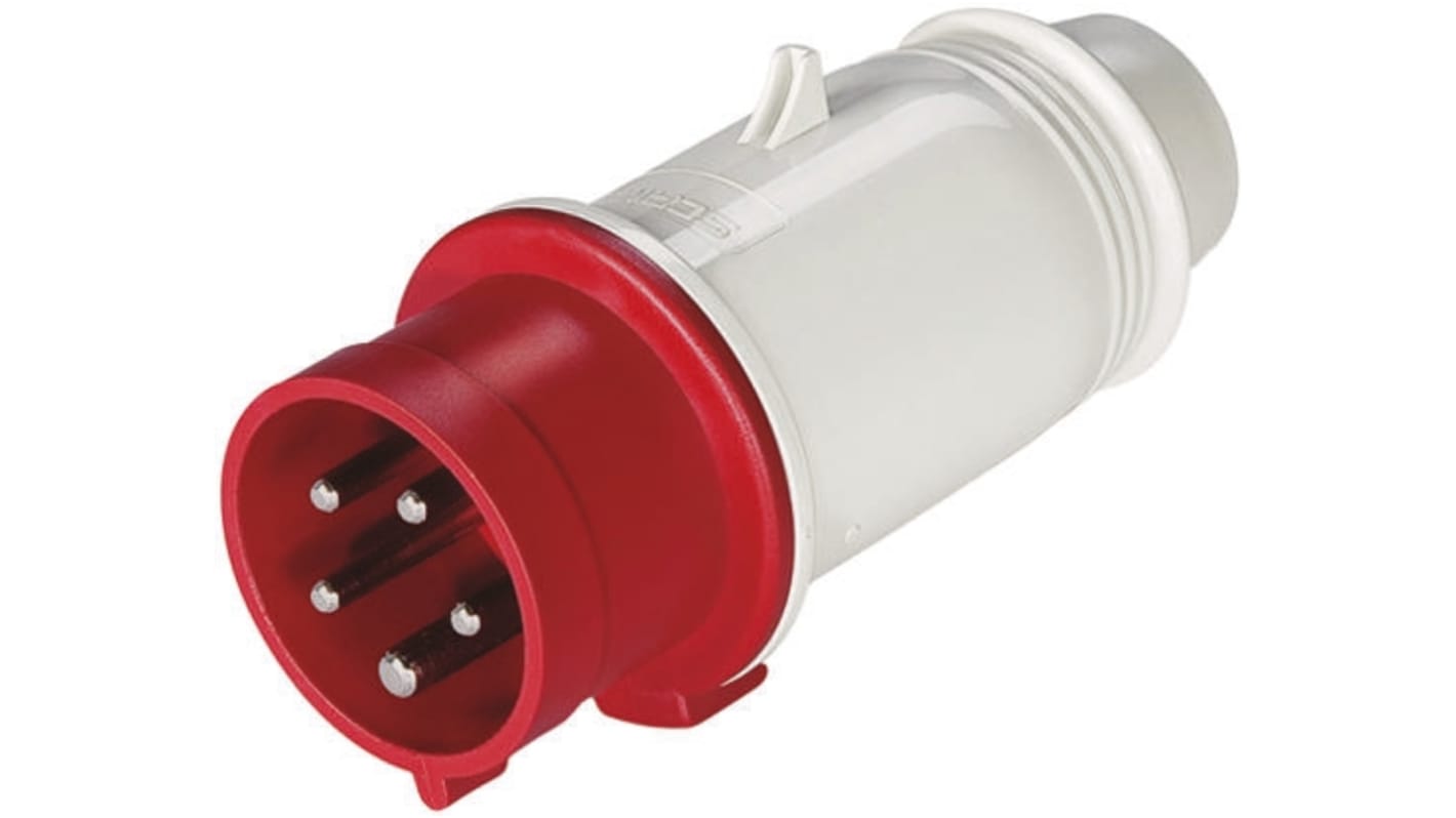 RS PRO IP44 Red Cable Mount 3P+N+E Industrial Power Plug, Rated At 16A ...