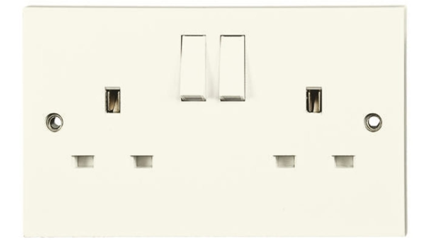 RS PRO White 2 Gang Power Socket, 13A, BS 1363 | RS
