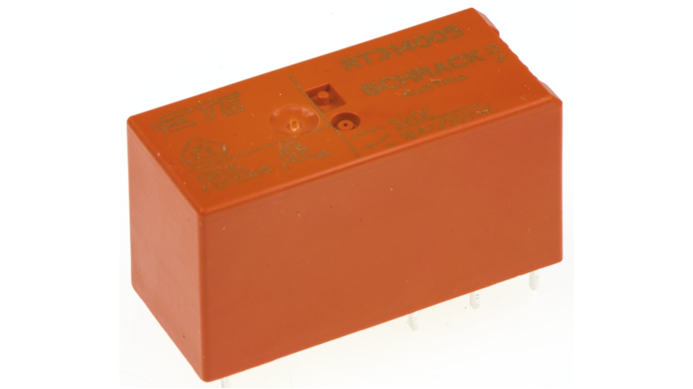RT314005 | TE Connectivity PCB Mount Power Relay, 5V dc Coil, 16A ...