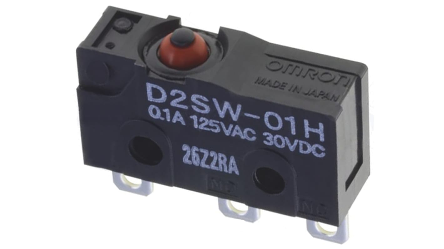 D2SW-01H | Omron Pin Plunger Micro Switch, Solder Terminal, 100 mA @ 30 V dc, SPDT, IP67 | RS