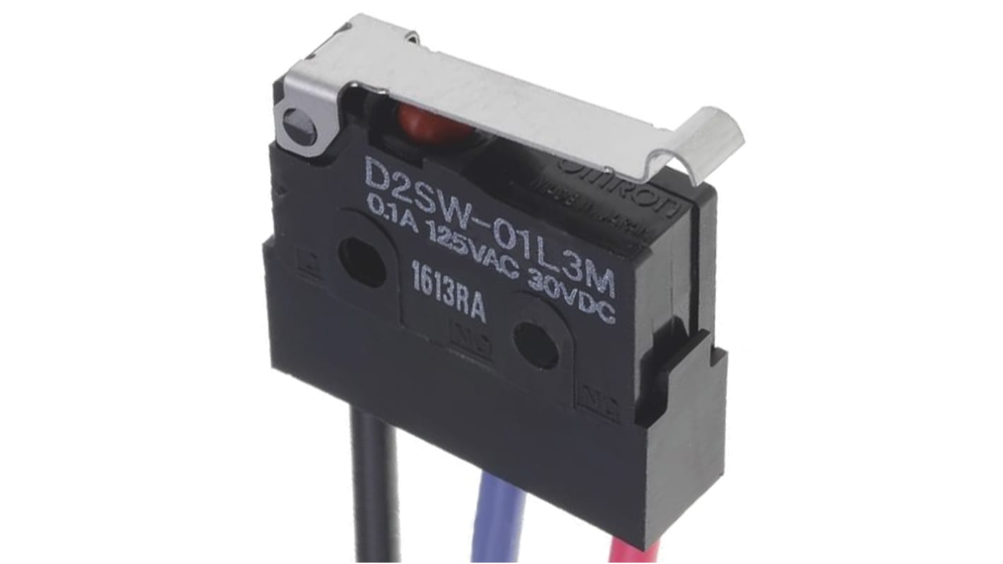 D2SW-01L3M | Omron Simulated Roller Lever Micro Switch, Pre-wired Terminal, 100 mA @ 30 V dc ...