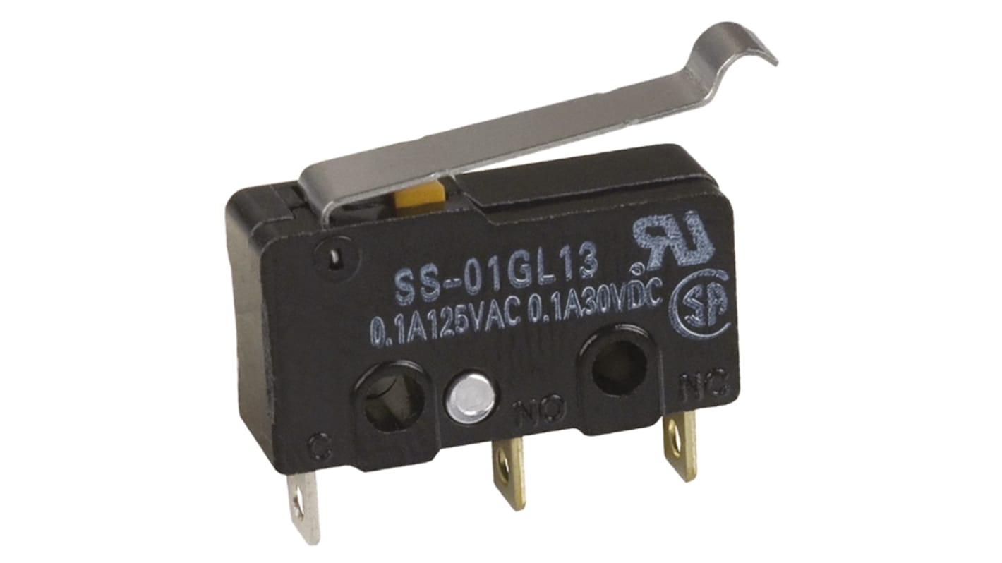 SS-01GL13 | Omron Simulated Roller Lever Micro Switch, Solder Terminal, 100 mA @ 30 V dc, SPDT ...