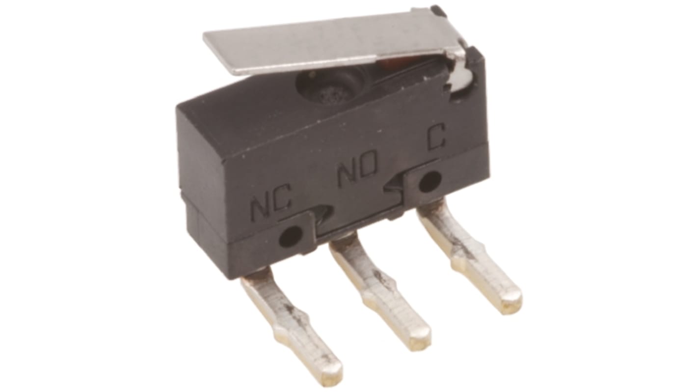 AV452461 | Panasonic Hinge Lever Micro Switch, Right Angle PCB Terminal, 100 mA @ 30 V dc, SP-CO ...