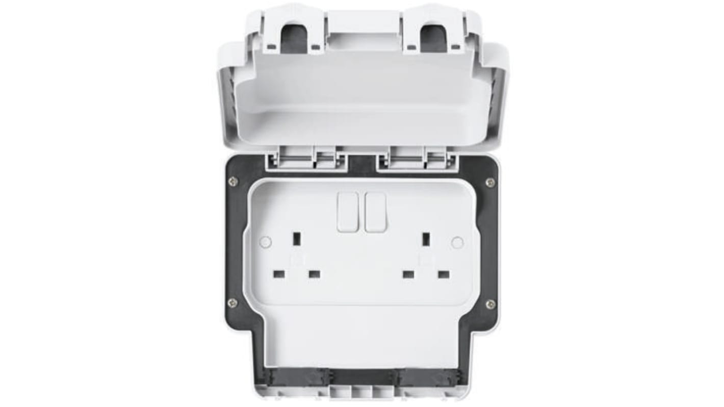 K56482WHI | MK Electric White 2 Gang Plug Socket, 2 Poles, 13A, Type G ...