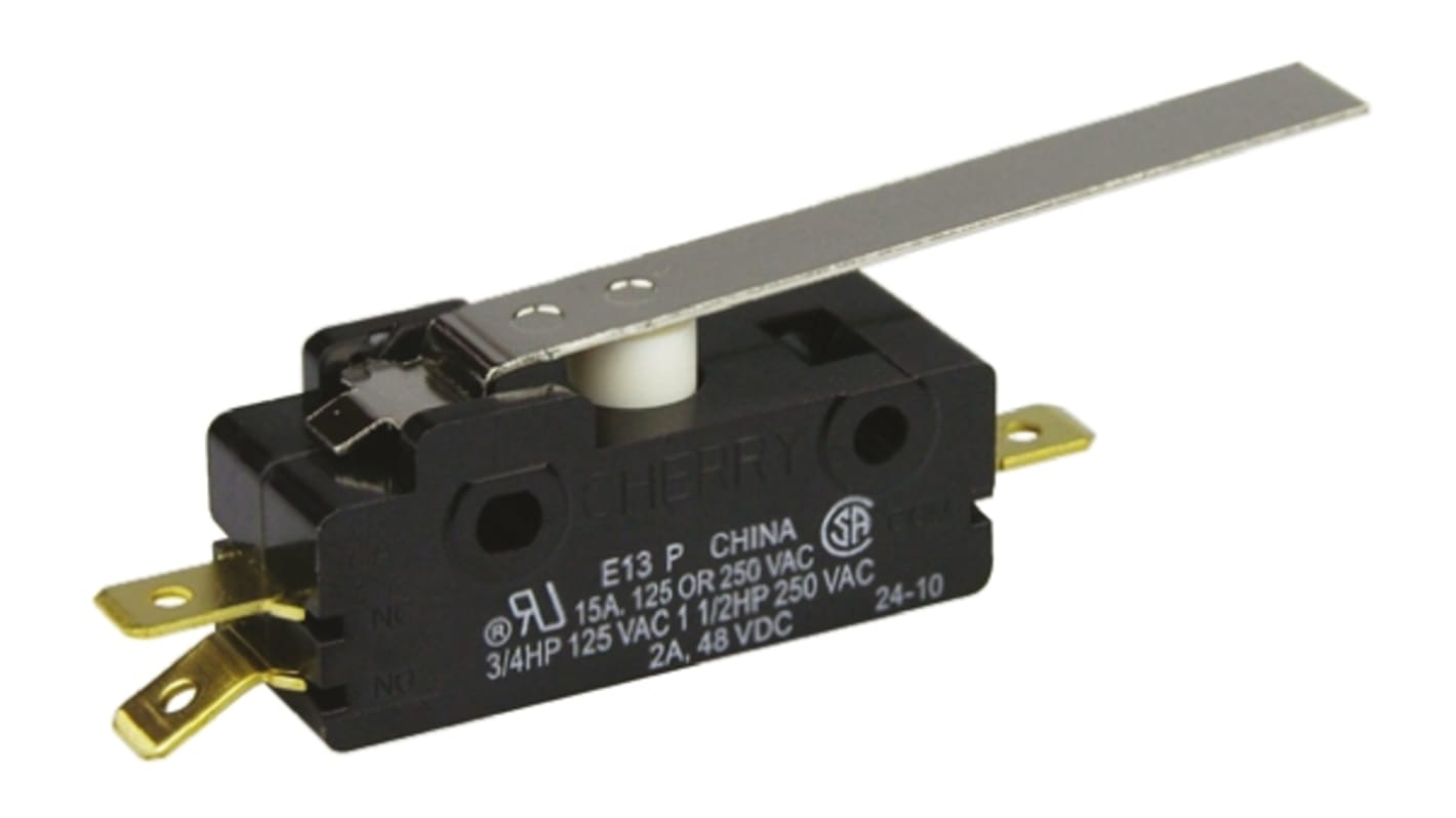 E13-00H | ZF Hinge Lever Microswitch, Tab Terminal, 15 A @ 250 V ac ...