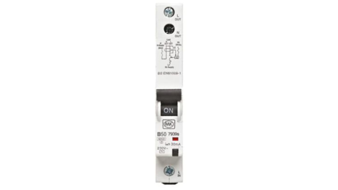 7939S | MK Electric RCBO, 50A Current Rating, 1P Poles, Type B | RS
