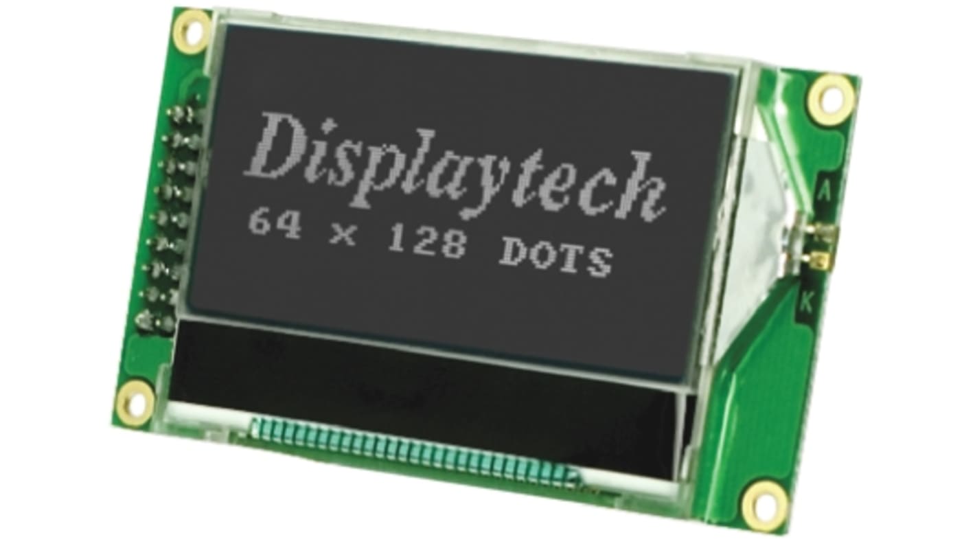 Displaytech 64128N GC BW-3LP Graphic LCD Display, White on Black, Transflective | RS