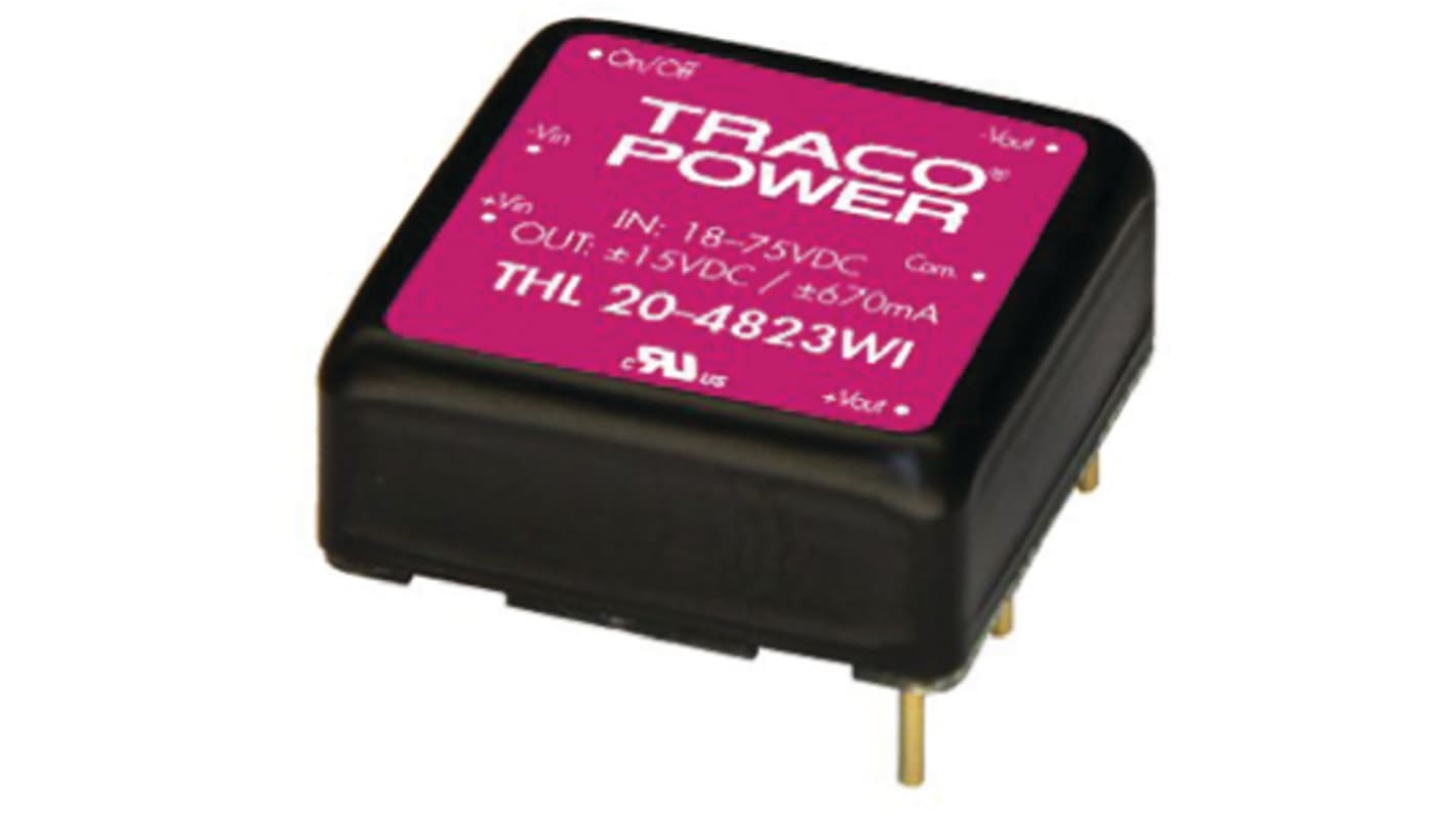 THL 20-4823WI | TRACOPOWER THL 20WI DC-DC Converter, ±15V dc/ ±670mA Output, 18 → 75 V dc Input ...