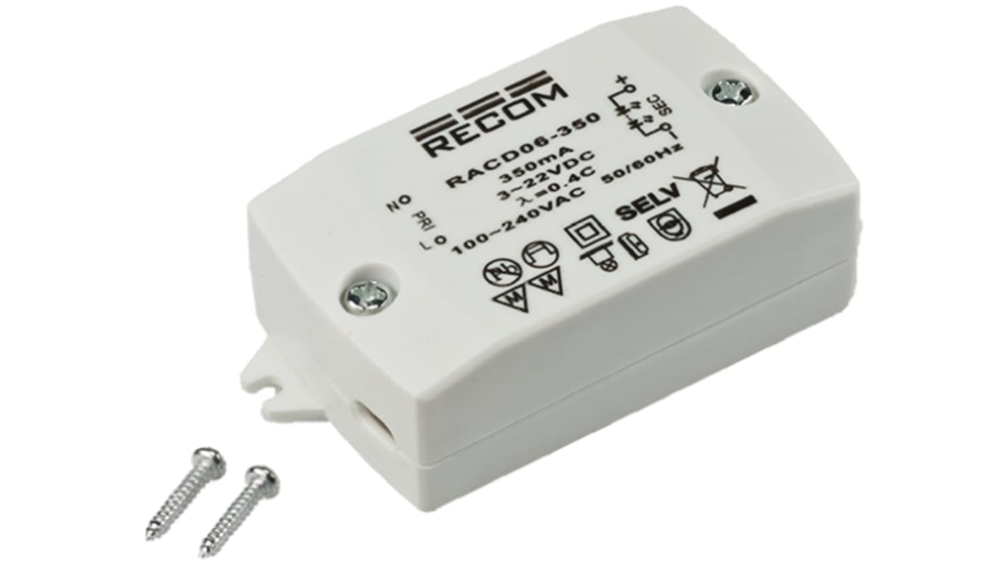 RACD06-350 | Recom LED Driver, 3 → 24V dc Output, 6W Output, 350mA Output, Constant Current ...