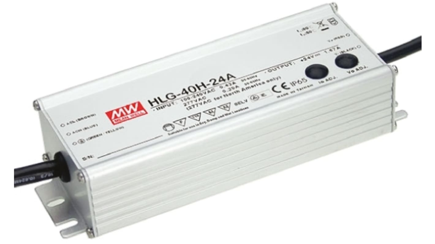 HLG-40H-12B | MEAN WELL LED Driver, 12V Output, 39.96W Output, 3.33A Output, Constant Voltage ...