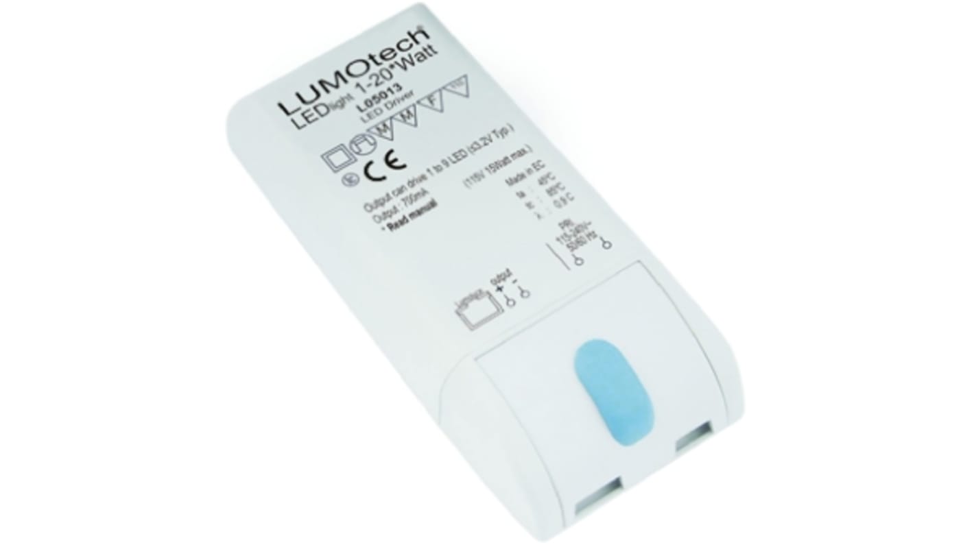 L05013-1050 | Lumotech LED Driver, 3 → 24V Output, 20W Output, 1.05A Output, Constant Current | RS