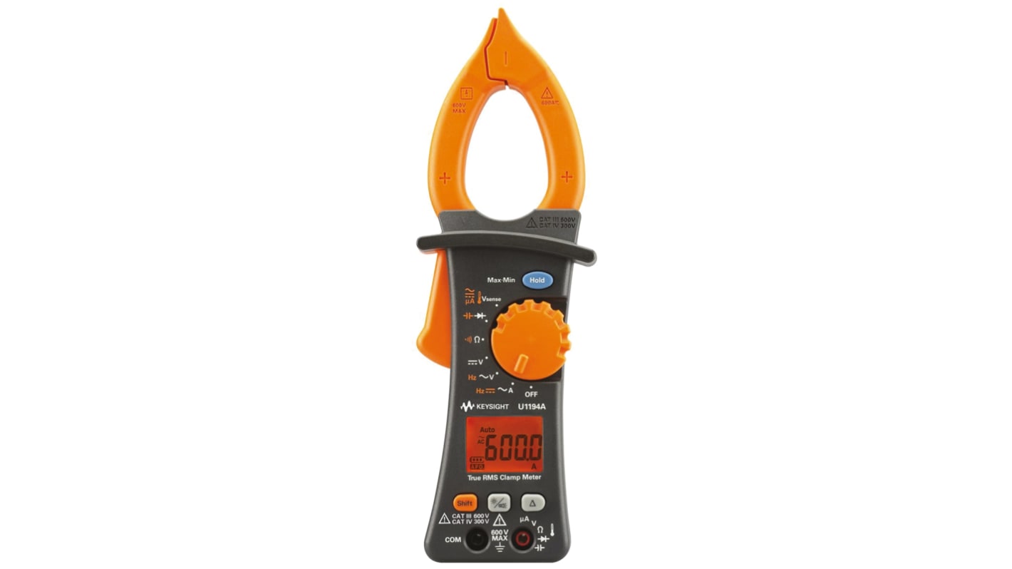 Keysight Technologies U1194A Clamp Meter, 600A dc, Max Current 600A ac CAT III 600 V, CAT IV 300 ...