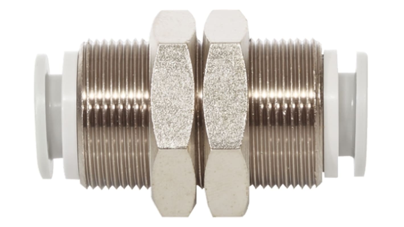 KQ2E07-00M | SMC KQ2 Series Bulkhead Tube-to-Tube Adaptor, Push In 1/4 in to Push In 1/4 in ...
