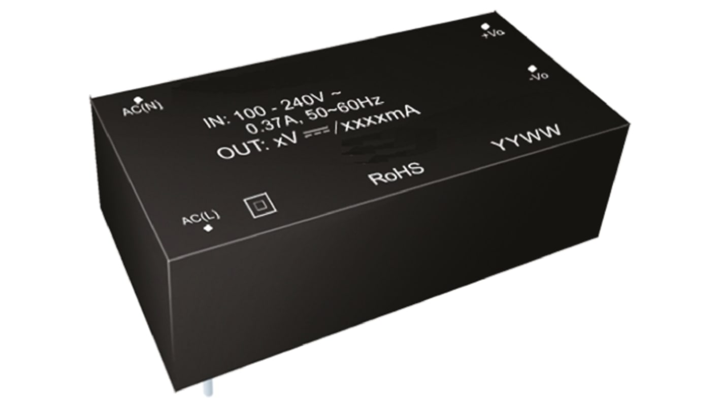 RS PRO Switching Power Supply, 24V dc, 833mA, 20W, 1 Output, 120 → 370 ...