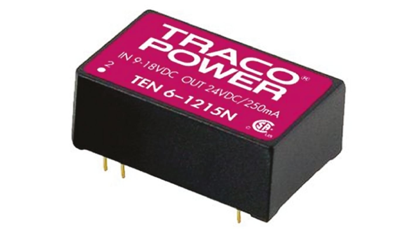 TEN 6-2423N | TRACOPOWER TEN 6N DC-DC Converter, ±15V dc/ ±200mA Output, 18 → 36 V dc Input, 6W ...