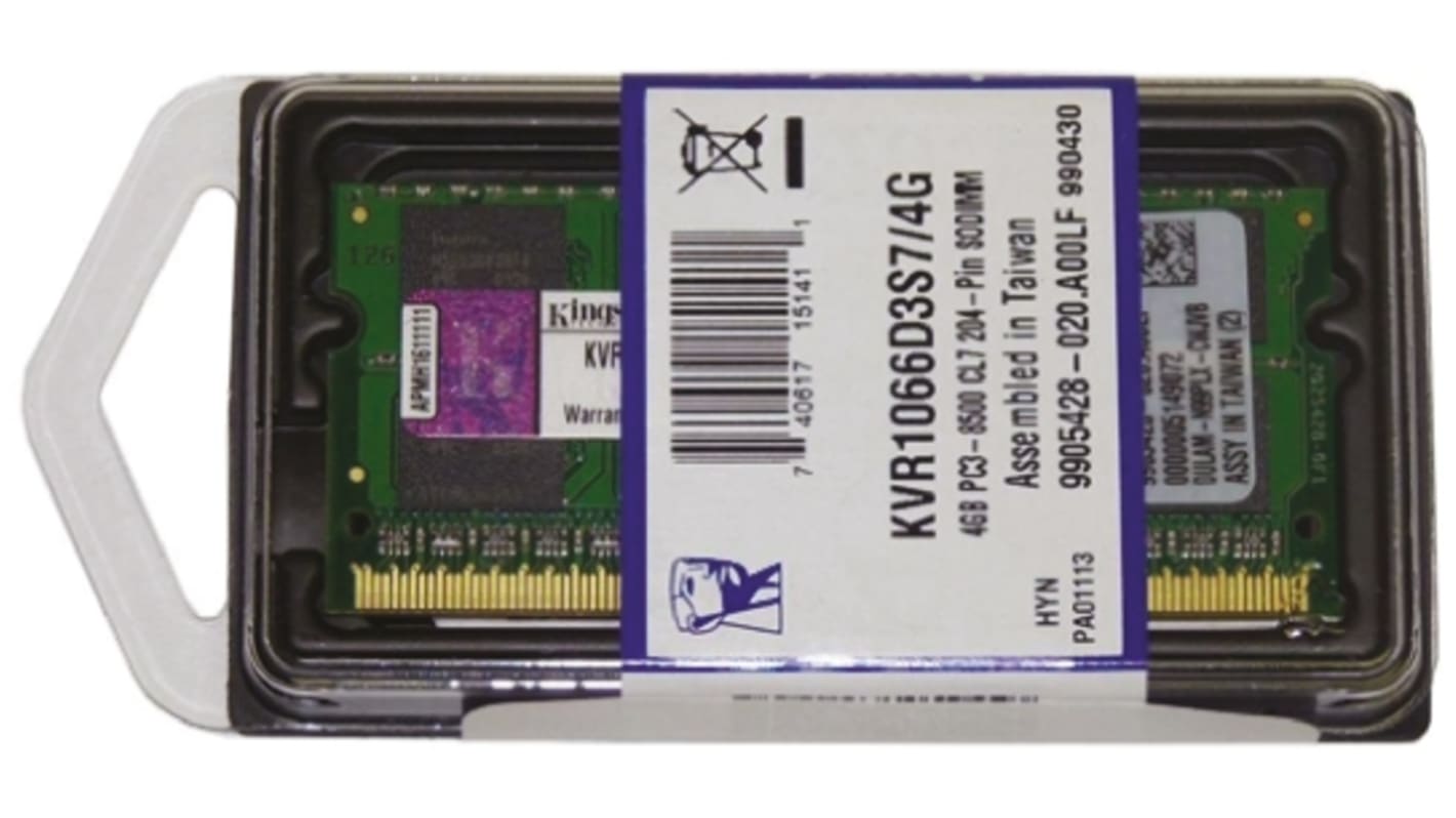KVR1066D3S7/4G | Kingston 4 GB DDR3 Laptop RAM, 1066MHz, SODIMM, 1.5V | RS