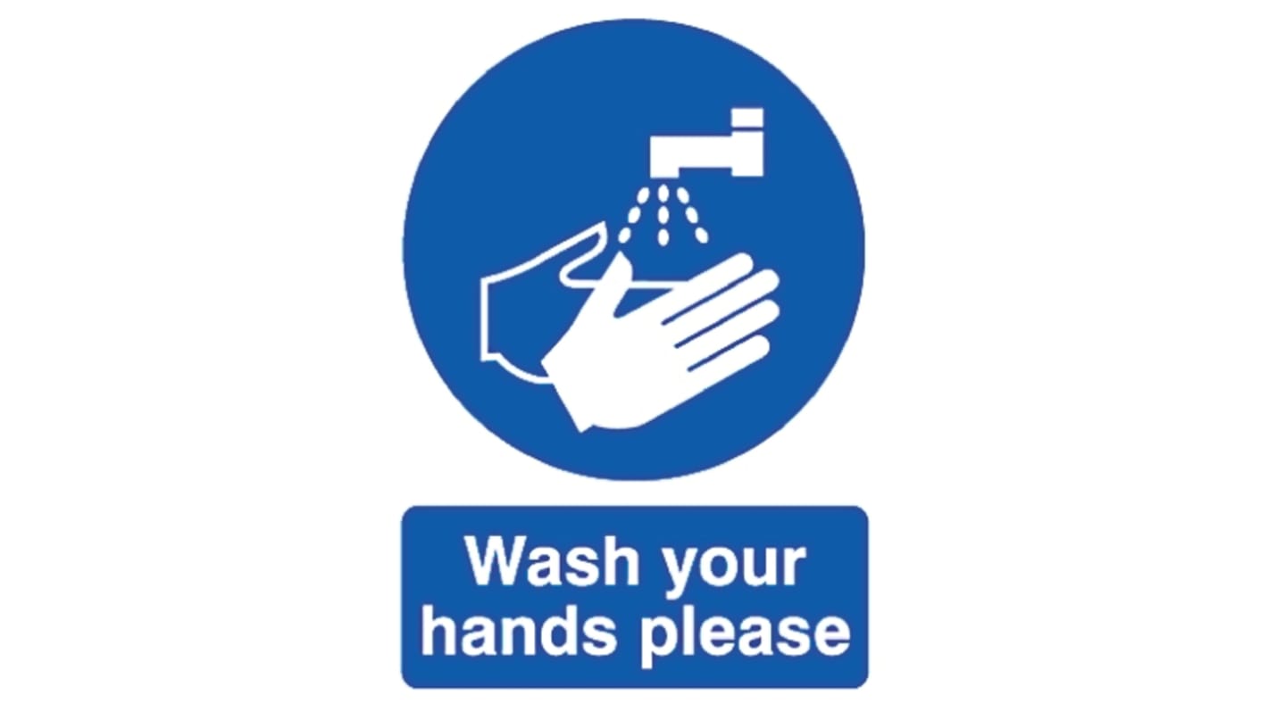 RS PRO Vinyl Mandatory Wash Hands Sign With English Text | RS