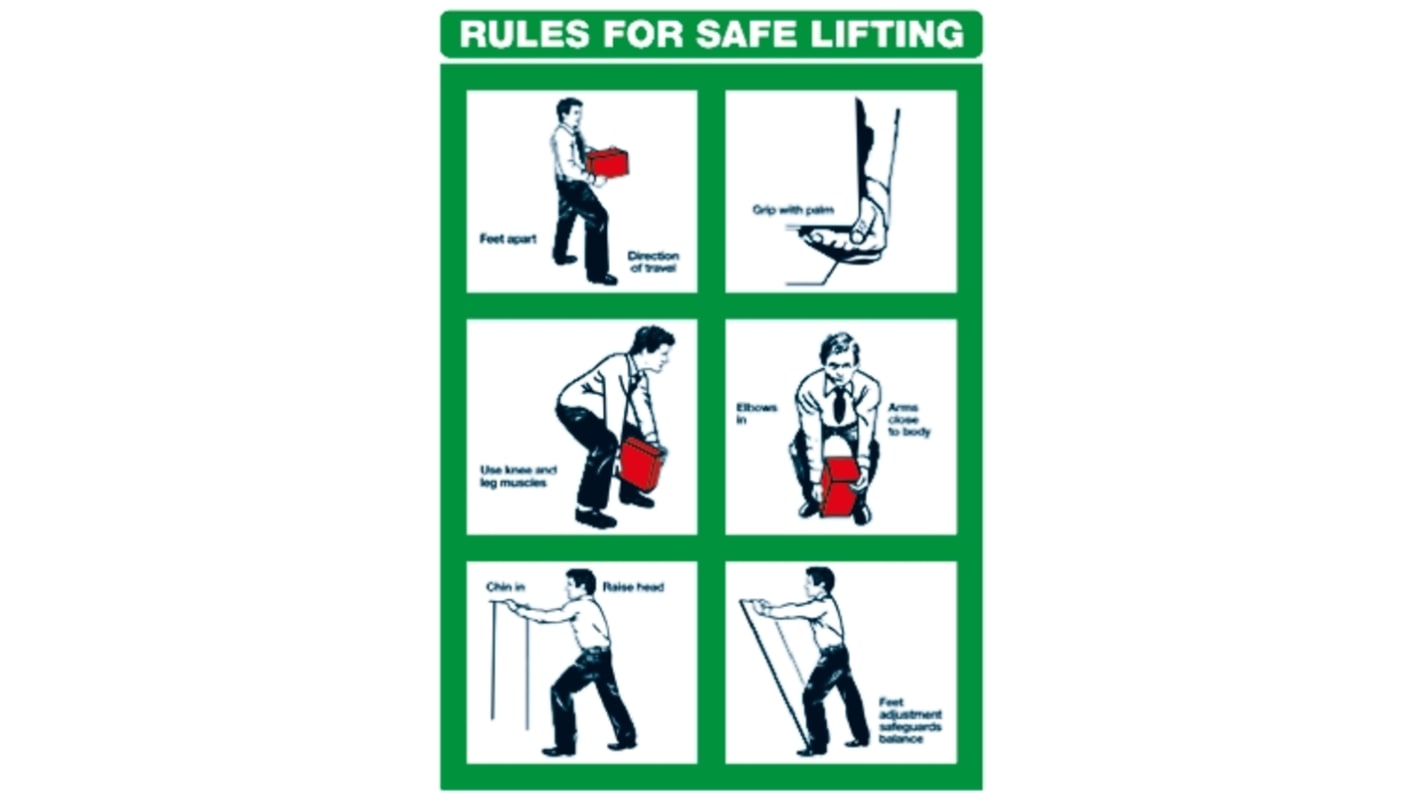Rules for Safe Lifting Safety Wall Chart, PVC, English, 600 mm, 400mm | RS