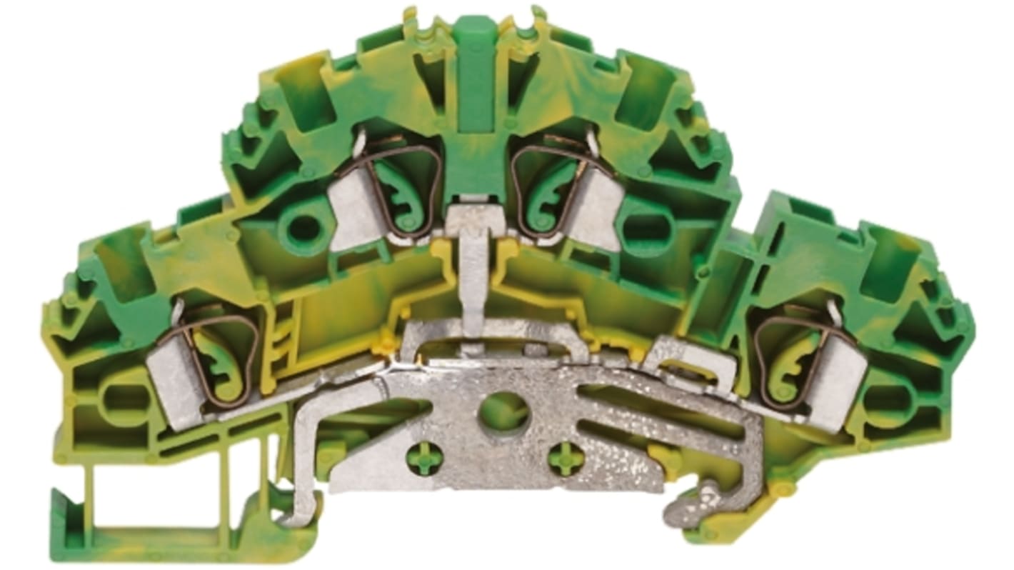 RS PRO Green/Yellow Earth Terminal Block, 2.5mm², Spring Clamp ...