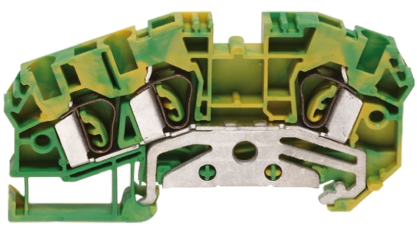 RS PRO Green/Yellow Earth Terminal Block, 4mm², Spring Clamp ...