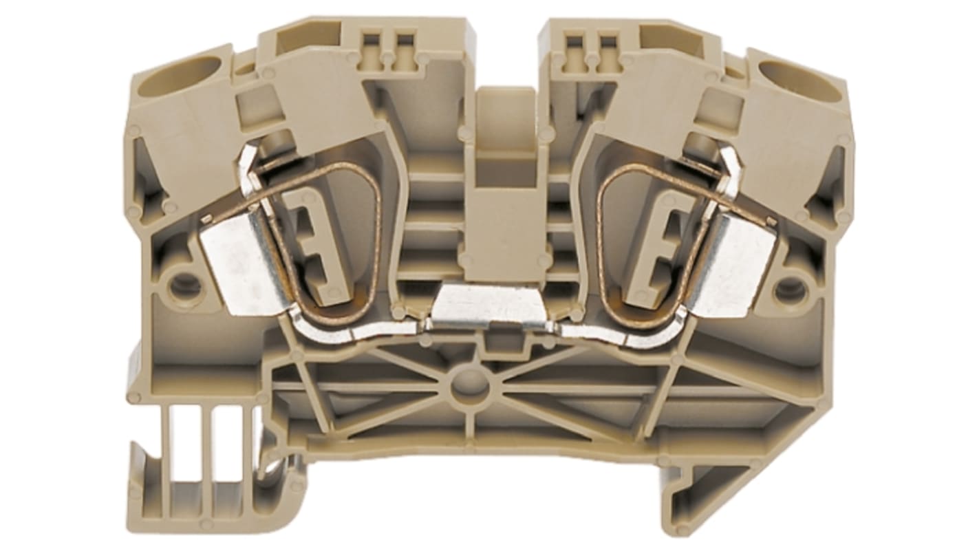 RS PRO Grey DIN Rail Terminal Block, 6mm², Single-Level, Spring Clamp ...