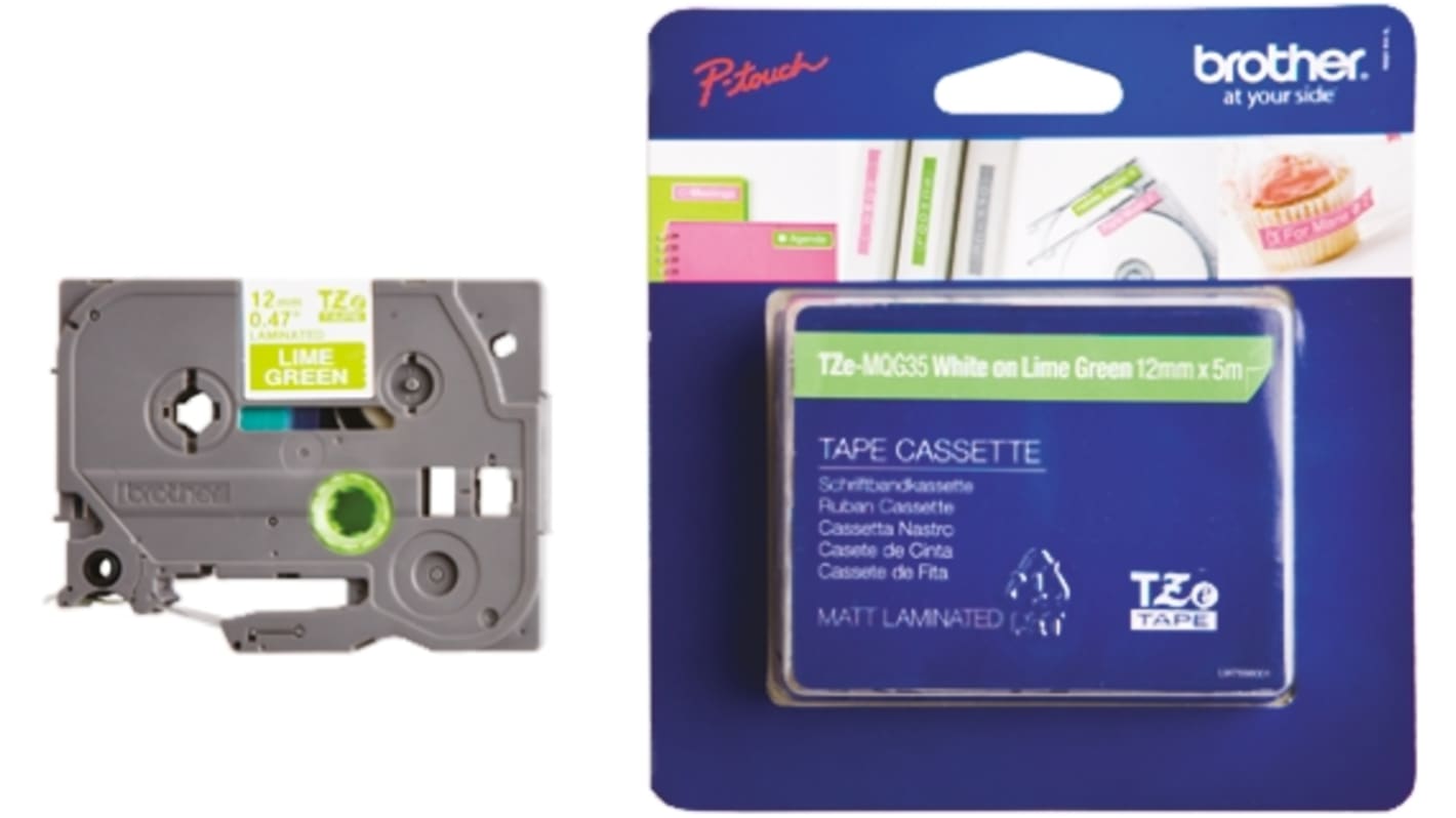 TZE-MQG35 | Brother White on Green Label Printer Tape, 5 m Length, 12 ...