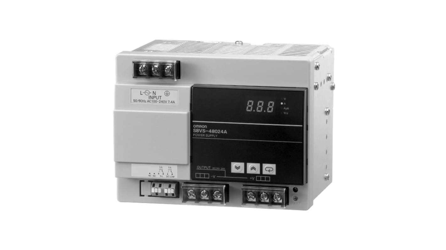S8VS-48024A | Omron S8VS Switched Mode DIN Rail Power Supply, 230V ac, 24V dc dc Output, 20A ...