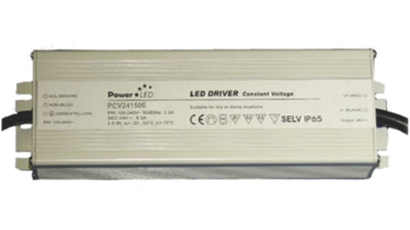PCV24150E | PowerLED LED Driver, 24V Output, 150W Output, 6.3A Output, Constant Voltage | RS