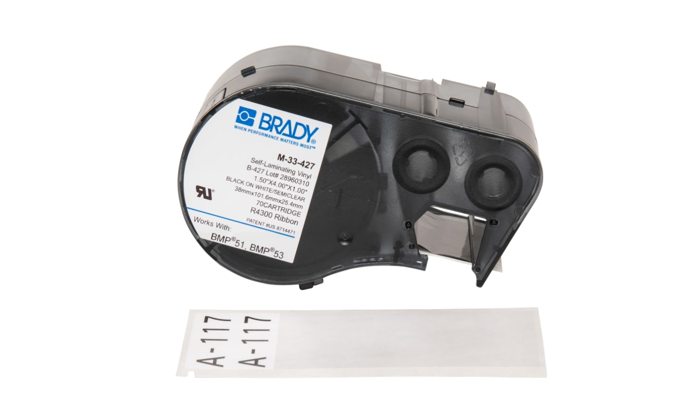 M-33-427 | Brady B-427 Self-laminating Vinyl Black on White/Transparent ...