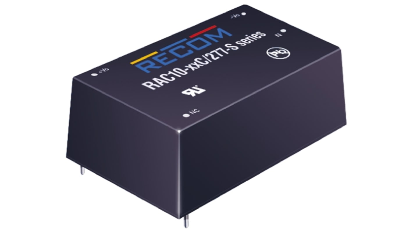 Recom Switching Power Supply, RAC10-15SC/277, 15V dc, 670mA, 10W, 1 ...