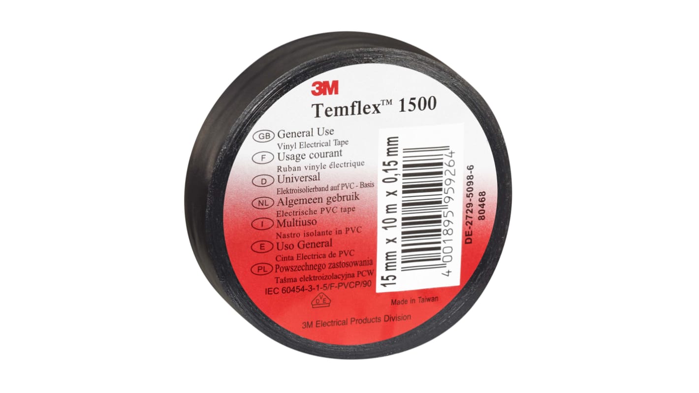80471 | 3M Temflex 1500 Black PVC Electrical Tape, 19mm x 20m | RS