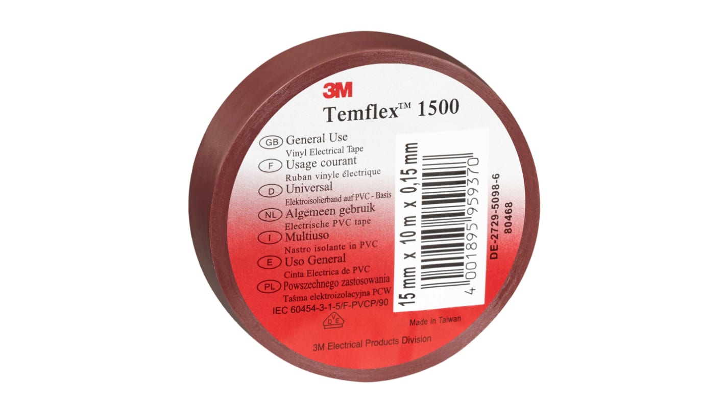 80963 | 3M Temflex 1500 Brown PVC Electrical Tape, 15mm x 10m | RS